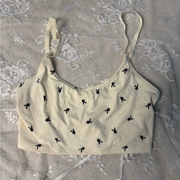 PLAYBOY | Tops | Playboy Cream And Black Ruched Crop Camisole | Poshmark
